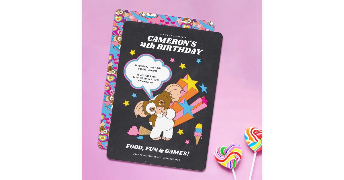 Gremlins | Gizmo Chalkboard Birthday Invitation | Zazzle