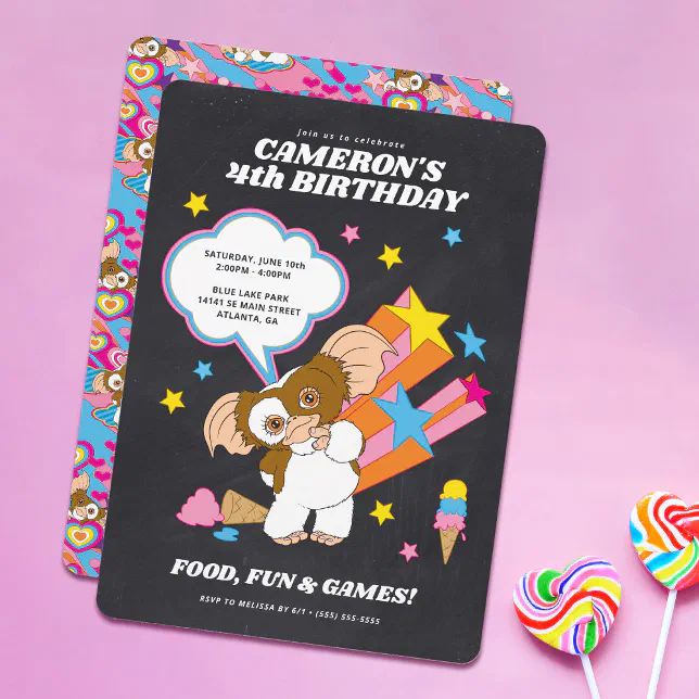 Gremlins | Gizmo Chalkboard Birthday Invitation | Zazzle