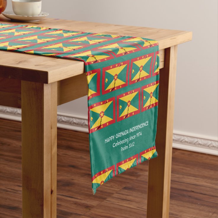 GRENADA Flag Map Customized Scripture GREEN Short Table Runner | Zazzle