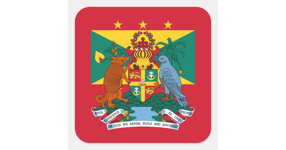 Grenadian Flag & Coat of Arms, Flag of Grenada Square Sticker | Zazzle
