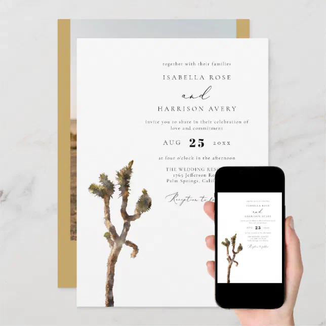 GRETA Watercolor Joshua Tree Photo Wedding Invitat Invitation | Zazzle