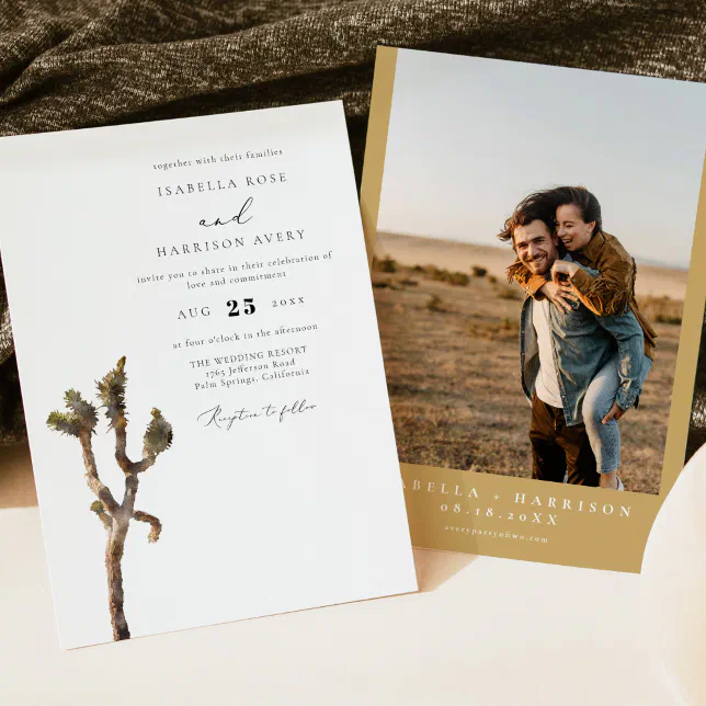 GRETA Watercolor Joshua Tree Photo Wedding Invitat Invitation | Zazzle
