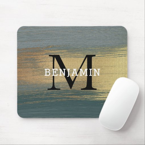 Grey And Gold Abstract Monogram Men's Mouse Pad | Zazzle