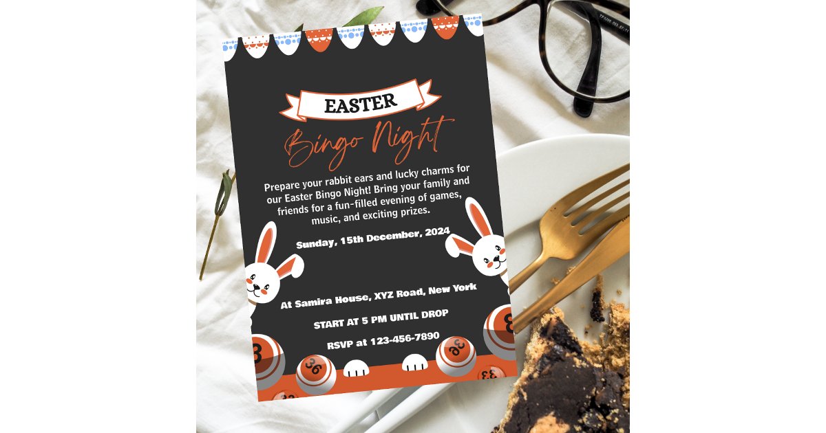 Grey and Orange Modern Bingo Night Invitation | Zazzle
