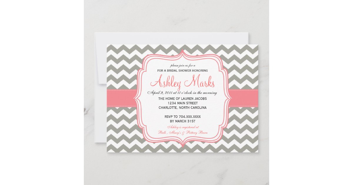 Grey and Pink Chevron Invitation | Zazzle