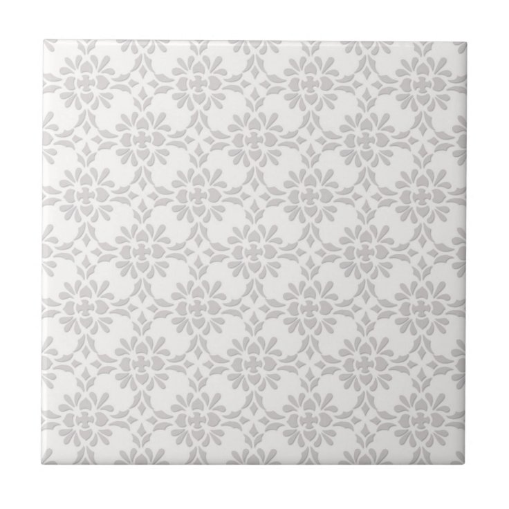 Grey and White Damask Style Pattern Tile | Zazzle