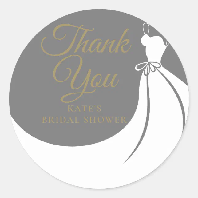 Grey and White Elegant Gown Bridal Shower Classic Round Sticker | Zazzle