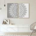 Grey and White Mandala Wall Art Set of 2 Prints | Zazzle