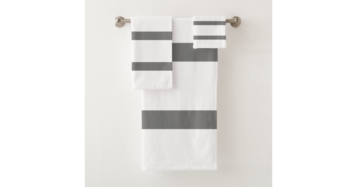 Grey and White Minimal Stripes Home Office Bath Towel Set | Zazzle