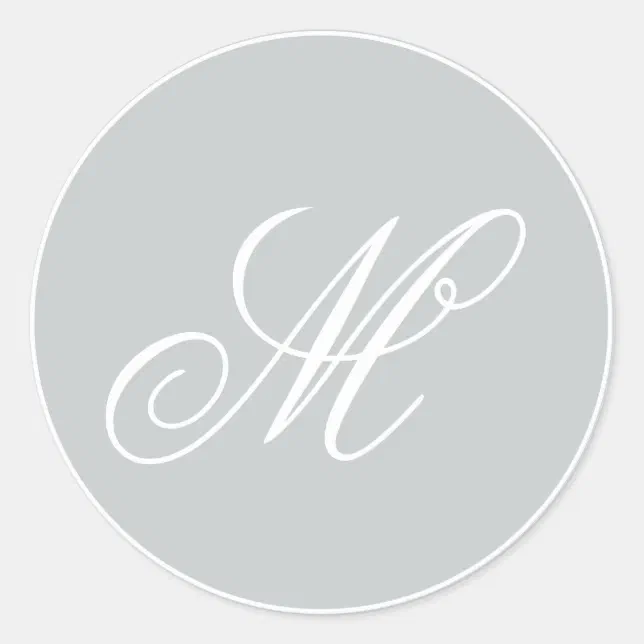 Grey and White Monogram Script Classic Round Sticker | Zazzle