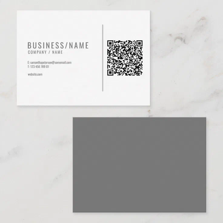 Grey and white QR code business card | Zazzle