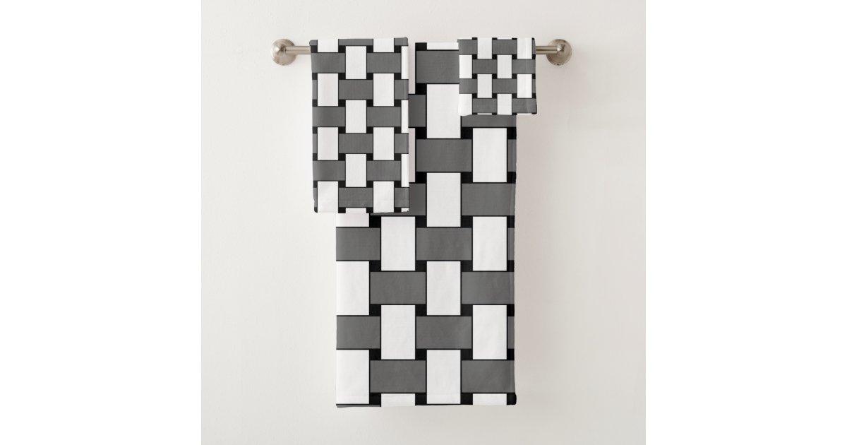 Grey and White Weave Geometric Pattern Bath Towel Set | Zazzle