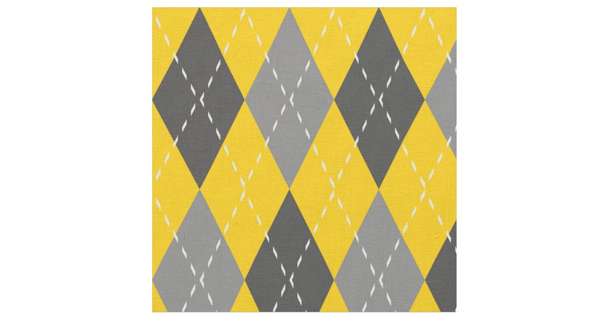 Grey and Yellow Argyle Pattern Fabric | Zazzle