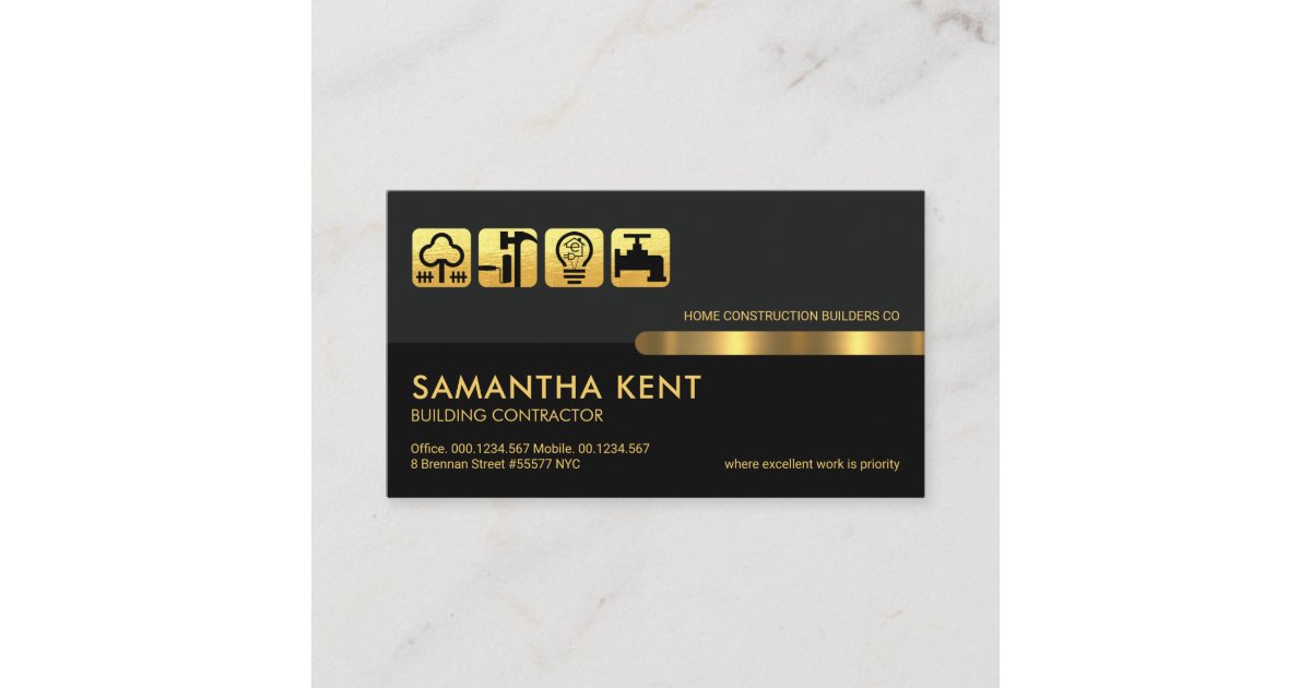 Grey Black Retro Columns Gold Handyman Tools Business Card | Zazzle