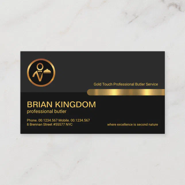 Grey Black Retro Columns Gold Line Butler Business Card | Zazzle