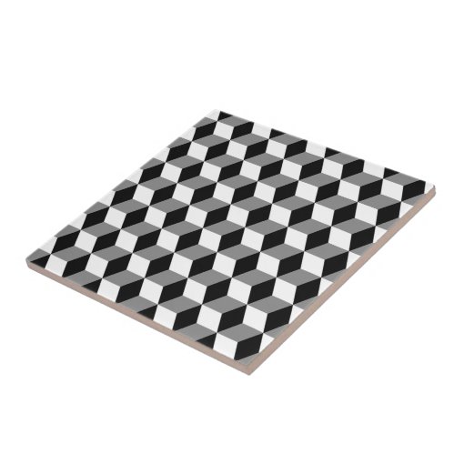 Grey, Black & White 3D Cubes Pattern Tile | Zazzle