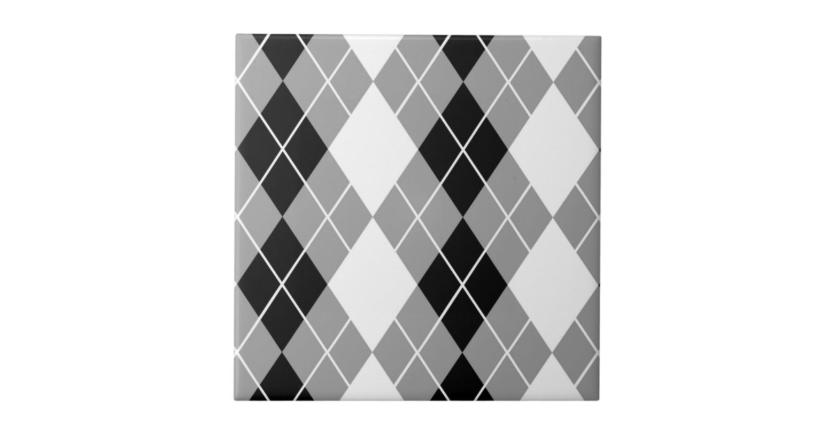 Grey Black White Argyle Diamond Design Ceramic Tile | Zazzle