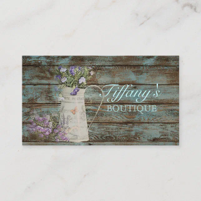 grey blue barn wood lavender rustic country business card | Zazzle