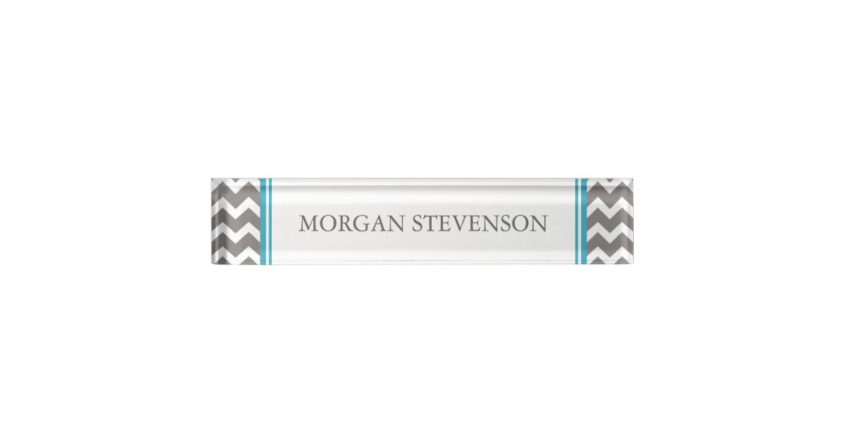 Grey Blue Chevron Desk Nameplate | Zazzle