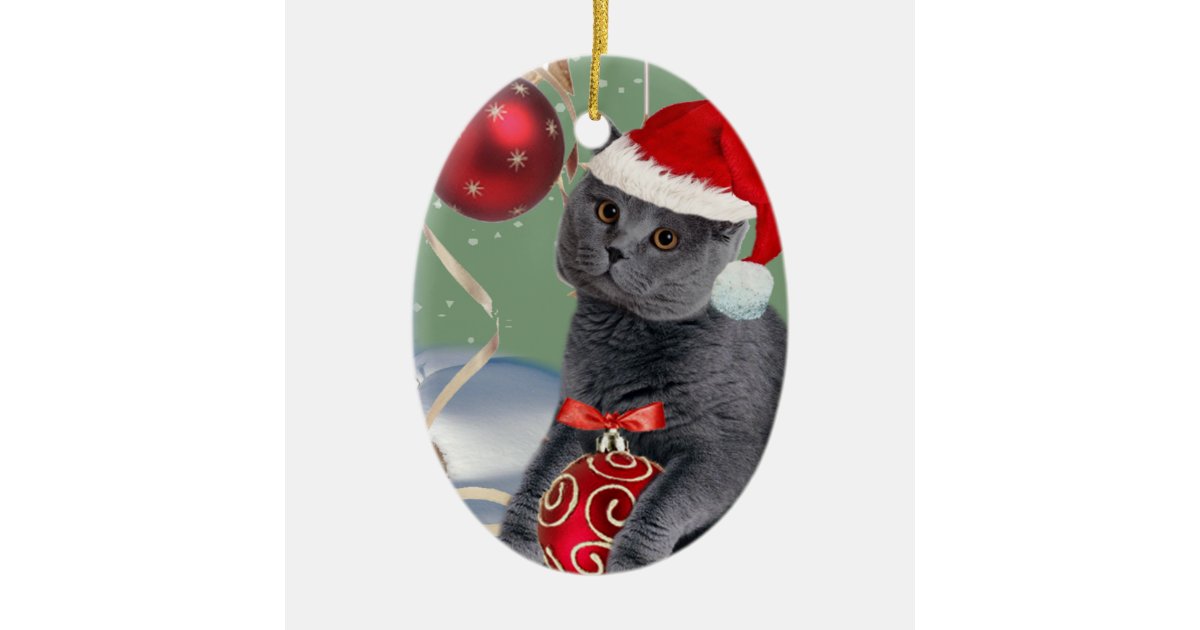 Grey Cat Christmas Ornament | Zazzle