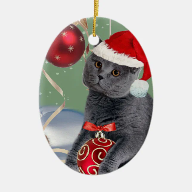 Grey Cat Christmas Ornament | Zazzle