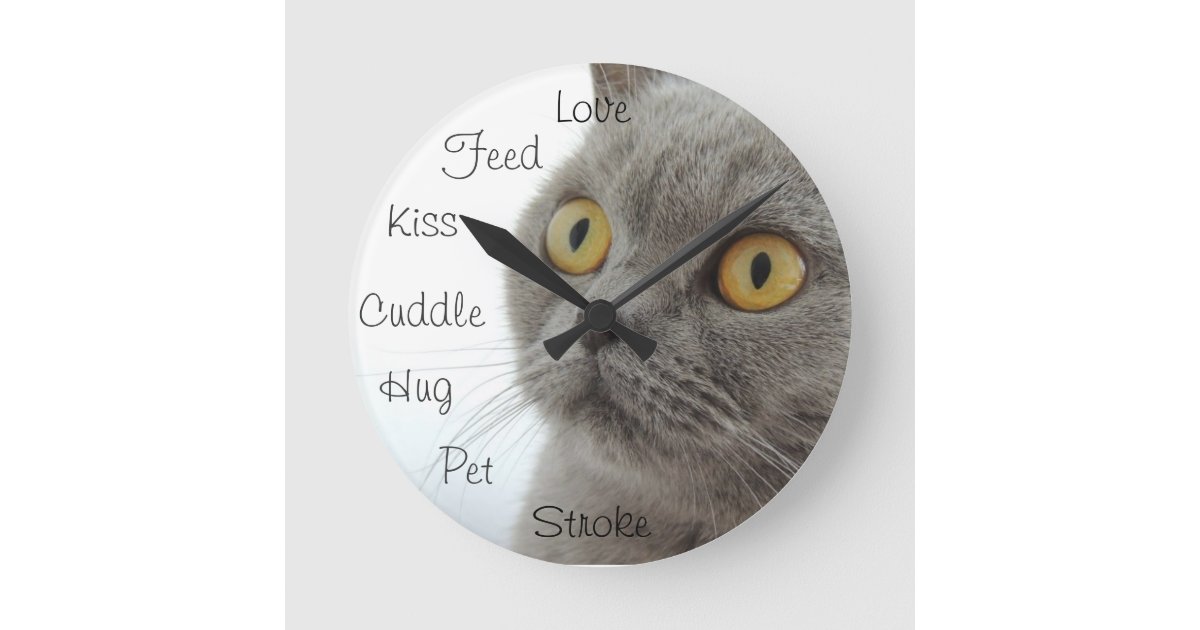 Grey Cat Golden Eyes Close-up Round Clock | Zazzle