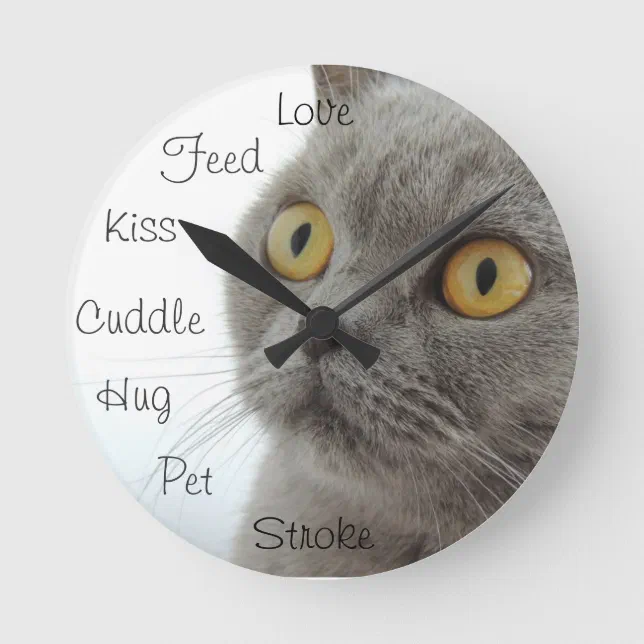 Grey Cat Golden Eyes Close-up Round Clock | Zazzle