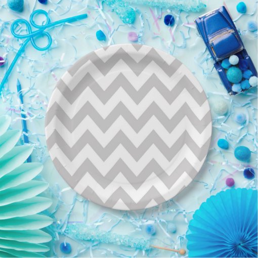 Grey Chevron Paper Plates | Zazzle