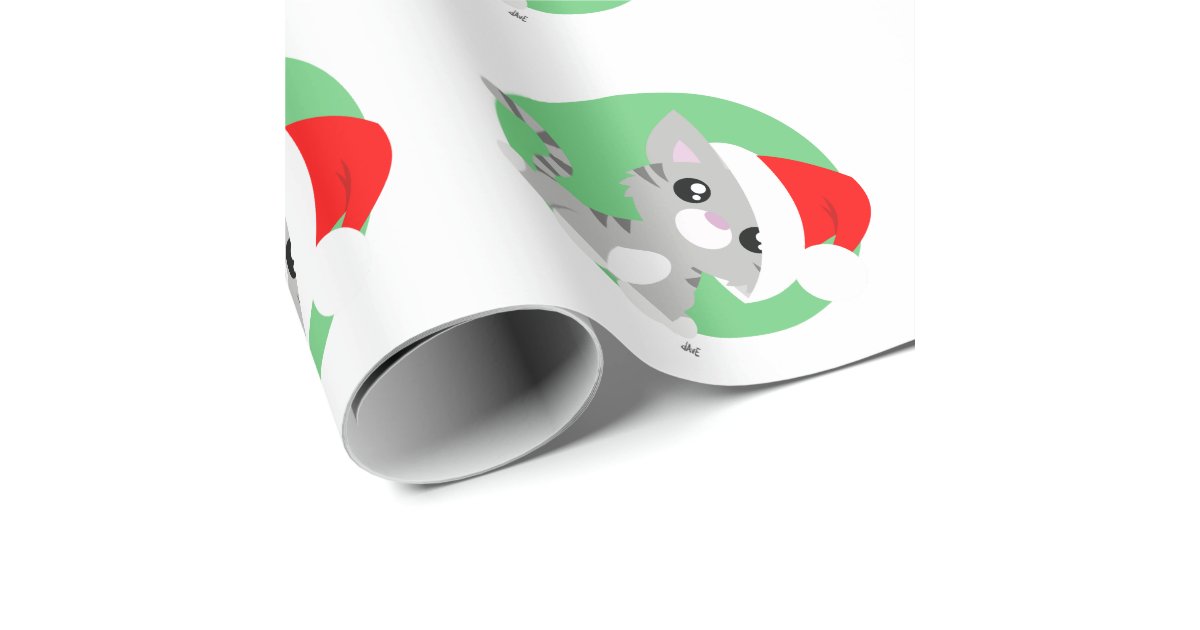Grey Christmas Kitty Wrapping Paper | Zazzle