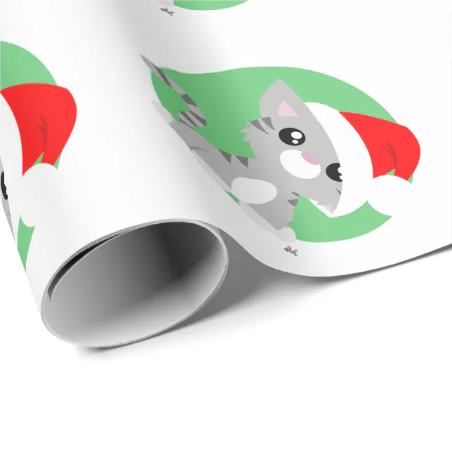 Grey Christmas Kitty Wrapping Paper | Zazzle