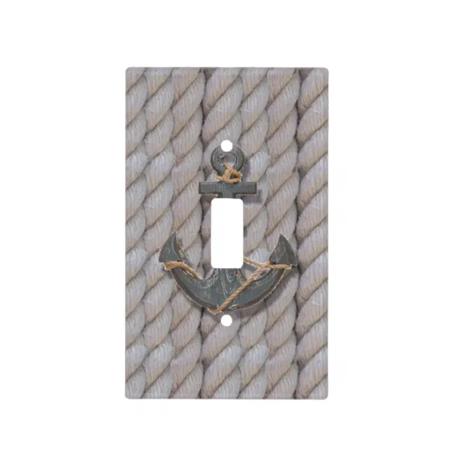 grey coastal beach rope nautical anchor light switch cover | Zazzle