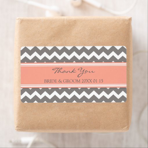 Grey Coral Chevron Wedding Labels | Zazzle