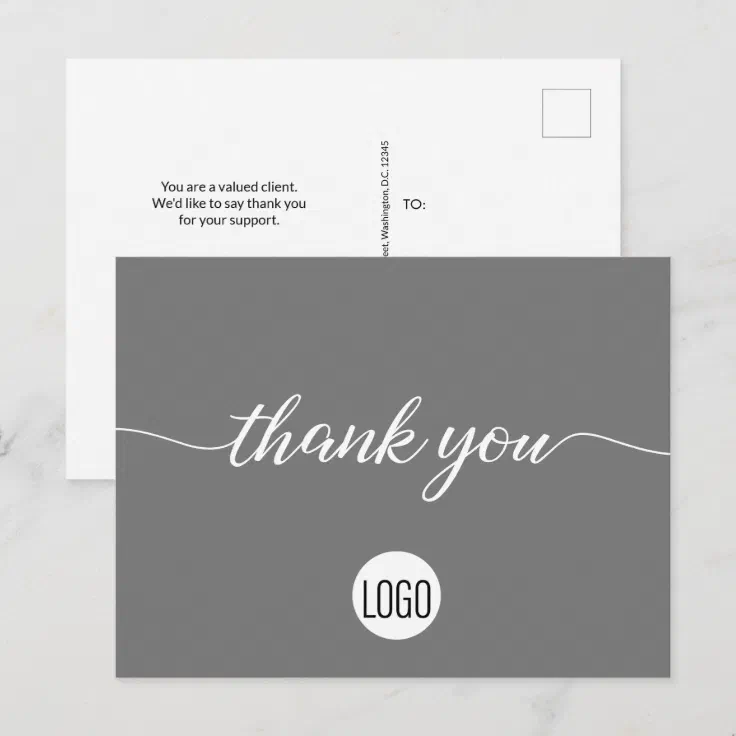 Grey Customer Appreciation Business Custom logo Postcard | Zazzle