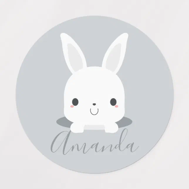 Grey Cute Little Bunny Rabbit with Custom Name Labels | Zazzle