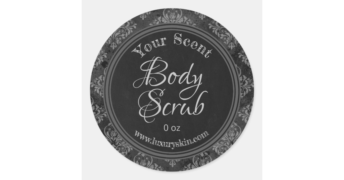 Grey Damask Charcoal Chalkboard Body Scrub Labels | Zazzle