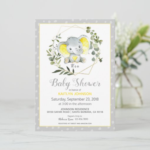 Grey Elephant Modern Baby Shower Invitation | Zazzle