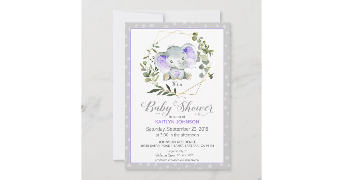 Grey Elephant Modern Baby Shower Invitation | Zazzle