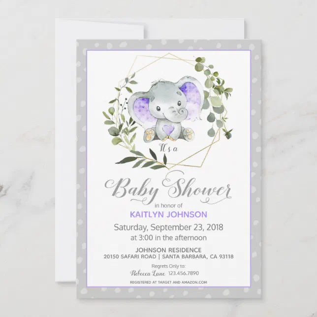 Grey Elephant Modern Baby Shower Invitation | Zazzle