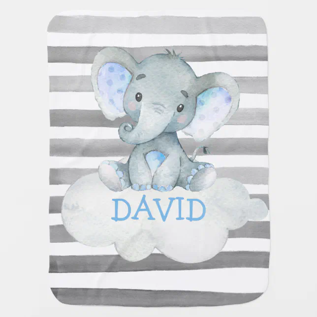 Grey Elephant Watercolor ZOO Baby Name Cute Baby Blanket | Zazzle