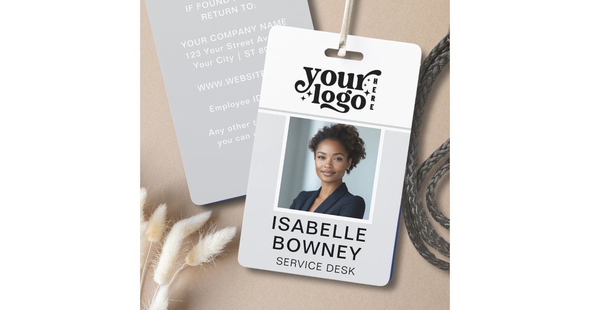 Grey Employee Photo ID Company Security Badge | Zazzle
