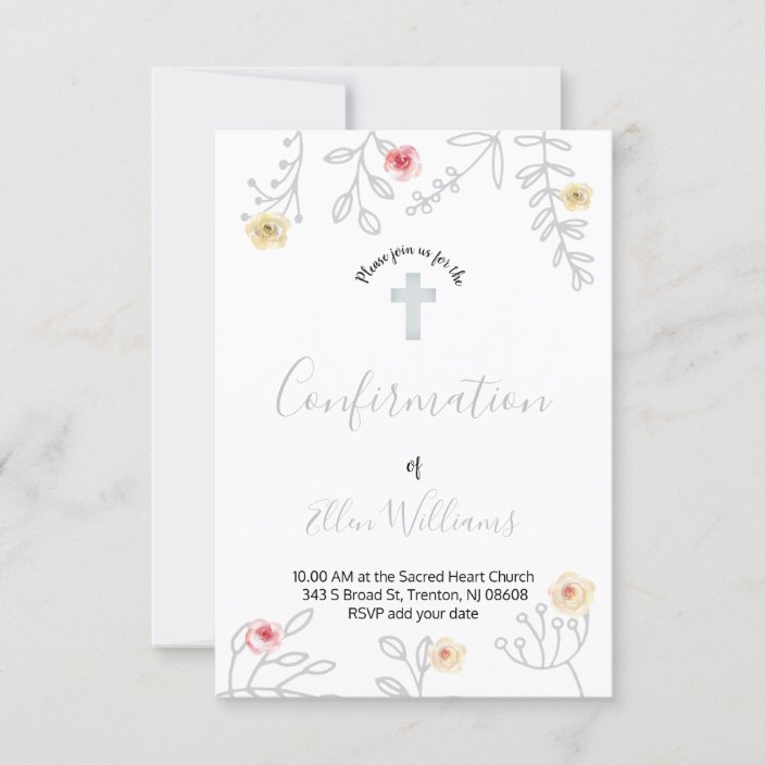 grey foliage and roses Confirmation Invitation | Zazzle.com