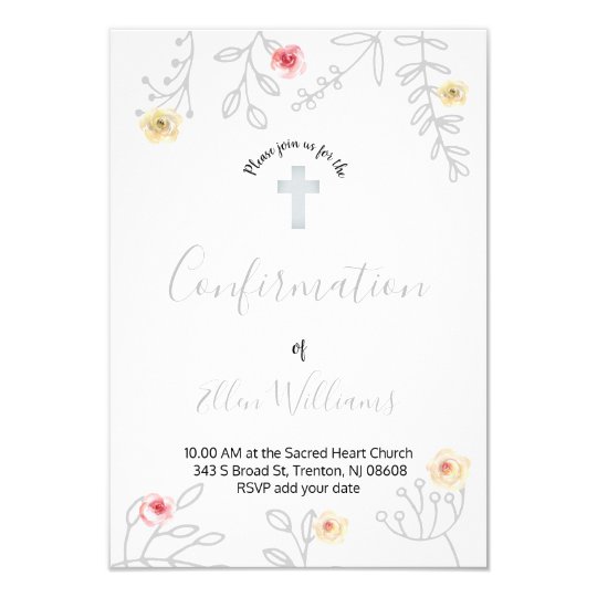 grey foliage and roses Confirmation Invitation | Zazzle.com