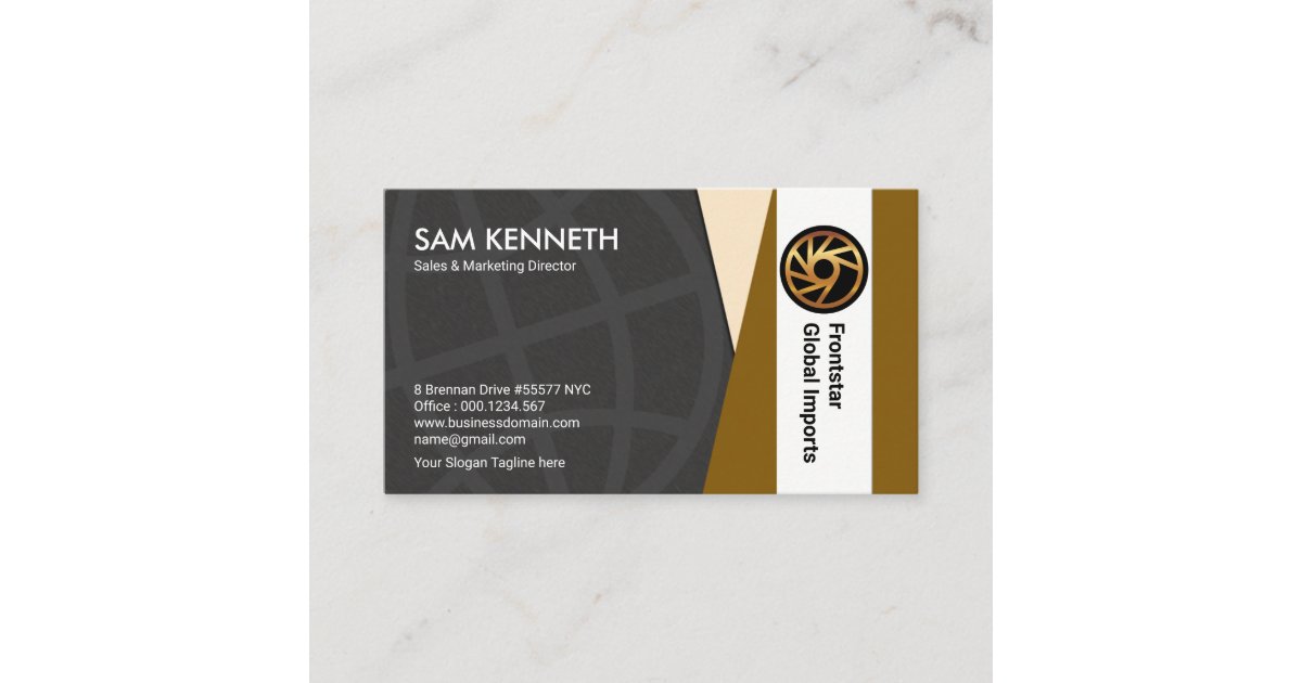 Grey Globe Brown White Vertical Column Sales Business Card | Zazzle