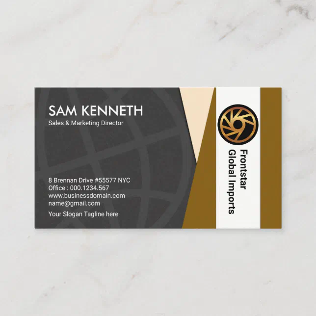 Grey Globe Brown White Vertical Column Sales Business Card | Zazzle