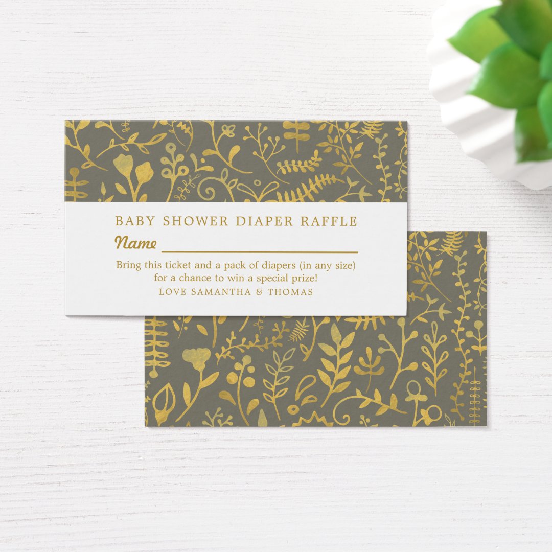 Grey & Gold Oriental Floral, Diaper Raffle Ticket | Zazzle
