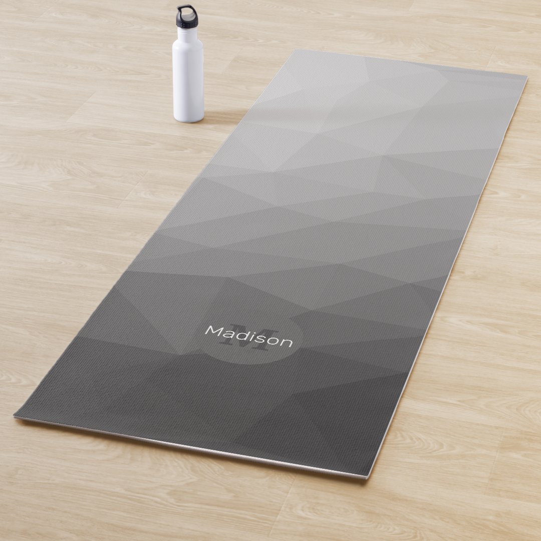 Grey Gradient Geometric Mesh Pattern Monogram Yoga Mat | Zazzle