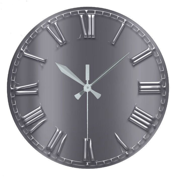 Grey Graphite Metallic Silver Gray Roman Numbers Large Clock | Zazzle.com