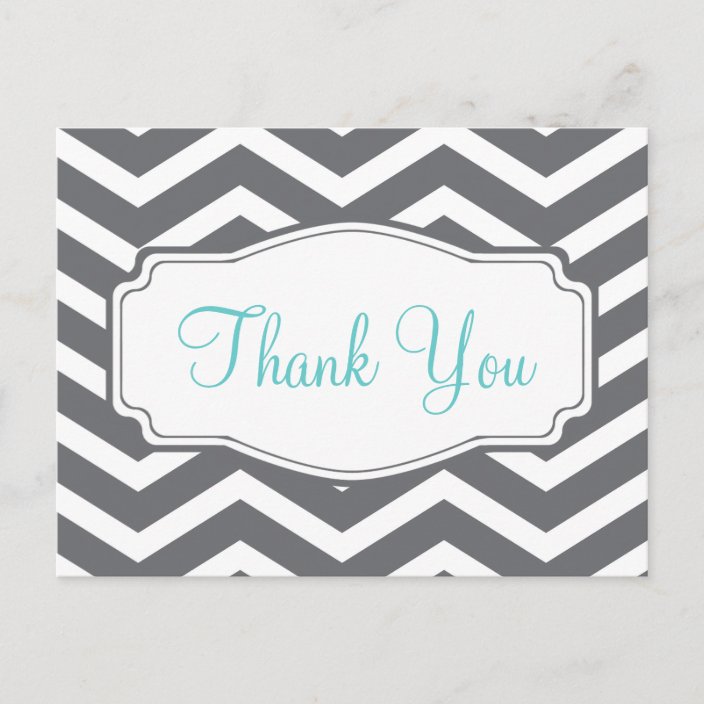 Grey Gray Chevron Thank You Postcard | Zazzle.com