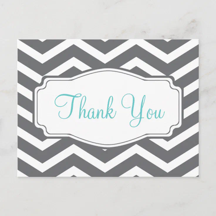 Grey Gray Chevron Thank You Postcard | Zazzle