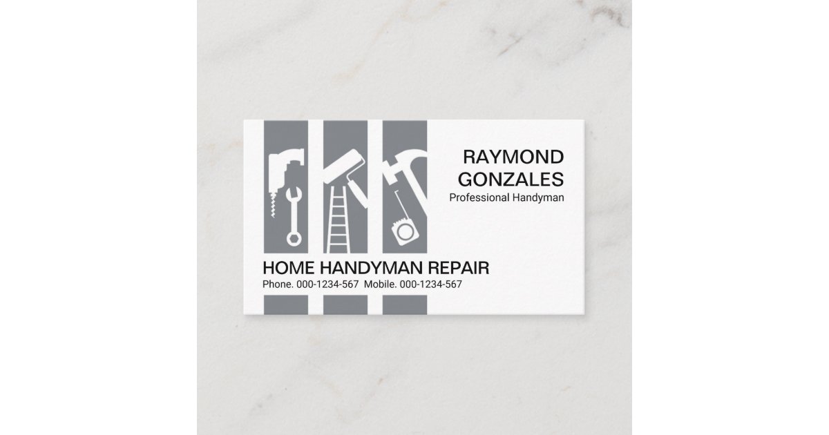 Grey Handyman Tools Panel Building Business Card | Zazzle